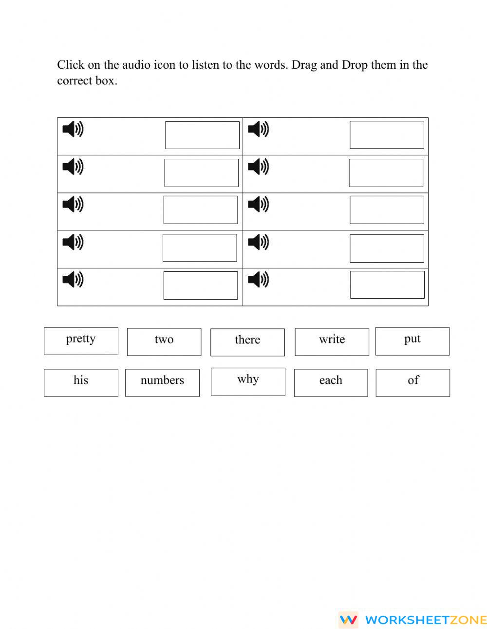 Drag and Drop Sight Words | Worksheet Zone