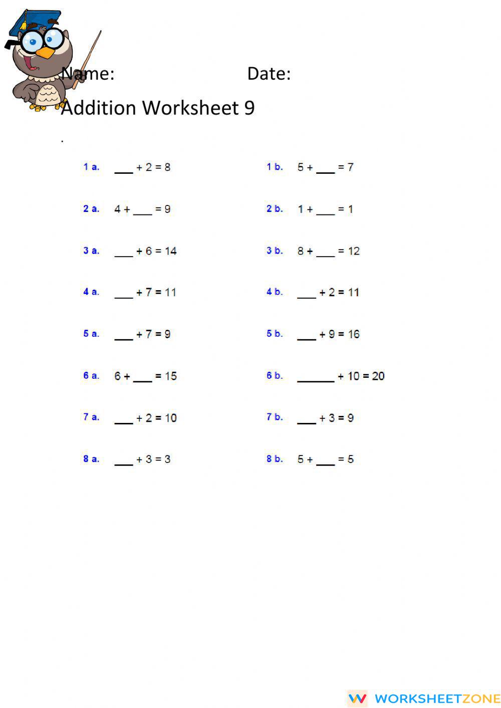Addition worksheet 9 | Worksheet Zone