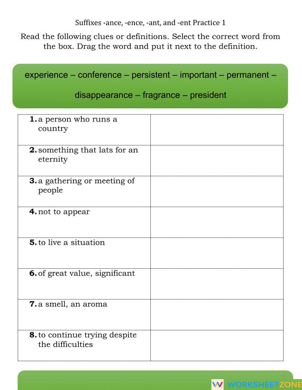 Suffixes Practice | Worksheet Zone