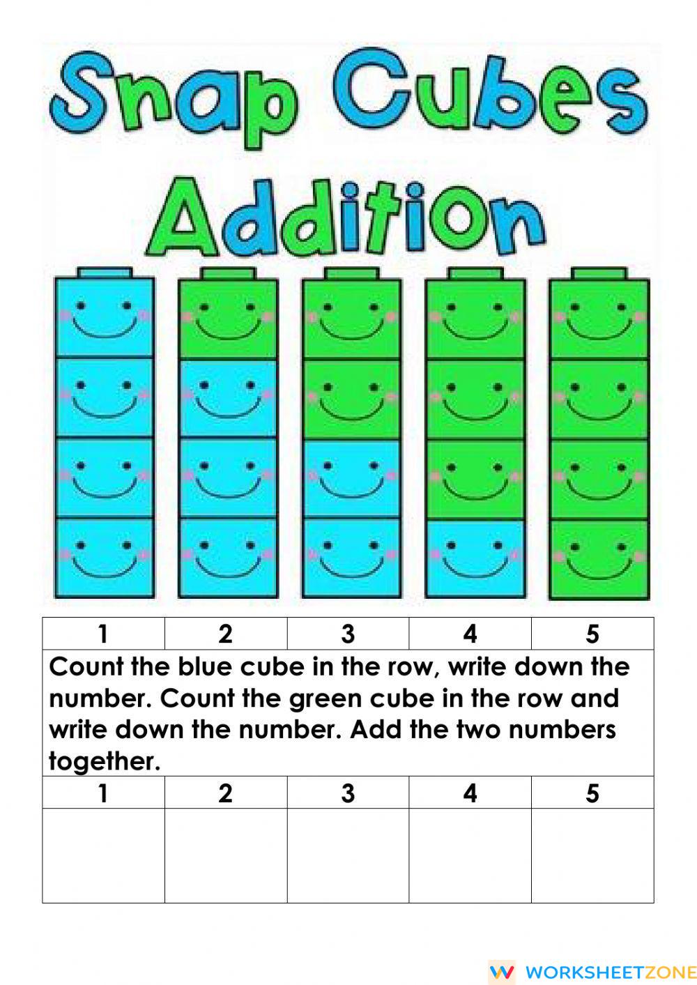 Snap cubes addition | Worksheet Zone