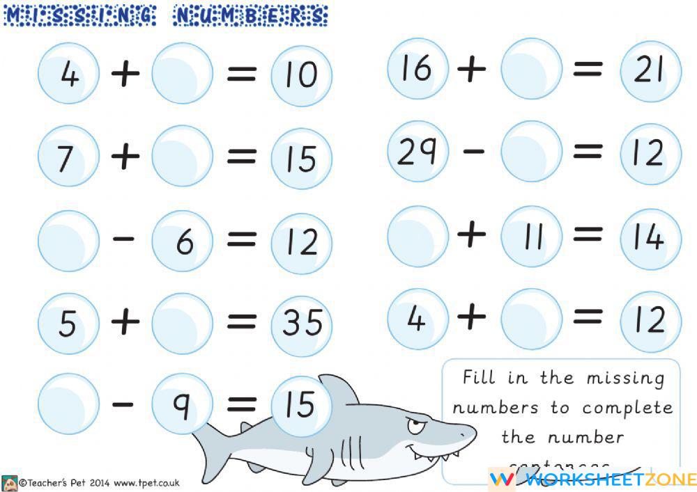 Bubble addition and subtraction | Worksheet Zone