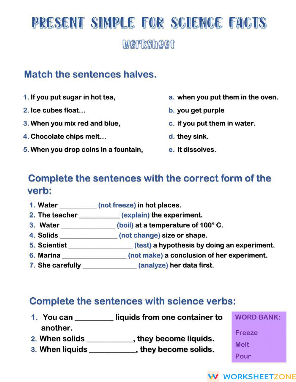 Present Simple for Facts | Worksheet Zone