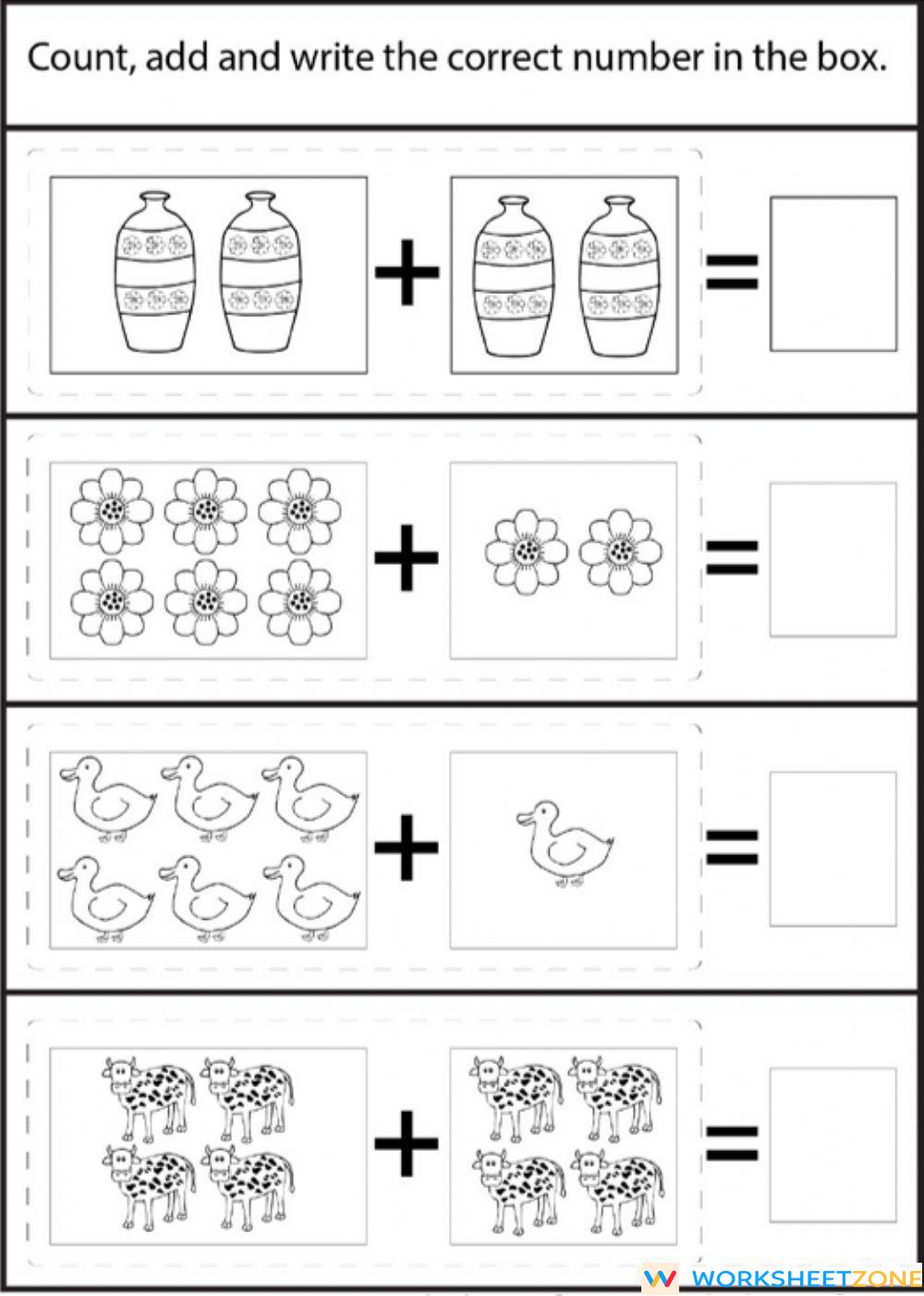 Addition preschool | Worksheet Zone