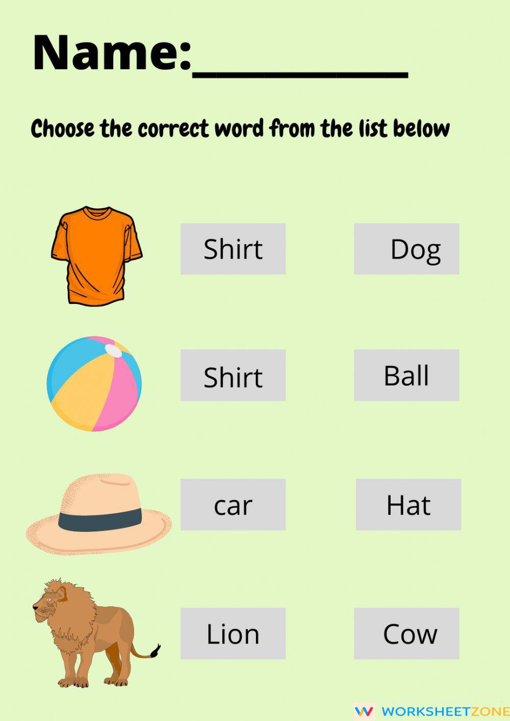Choosing the correct words | Worksheet Zone