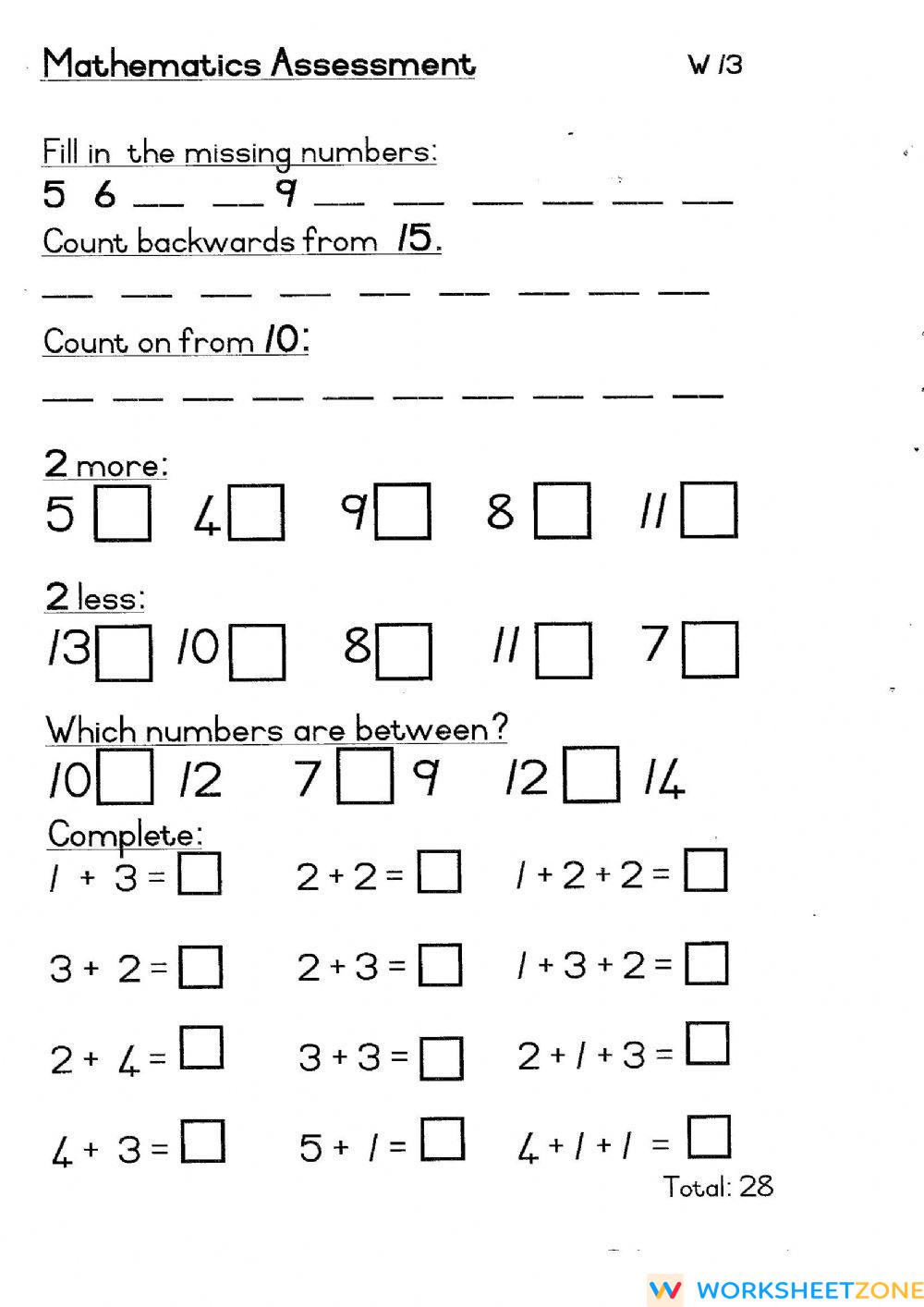 Number concept and opperations | Worksheet Zone