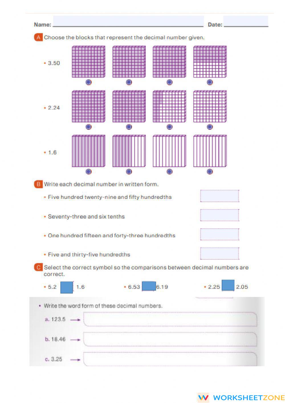 Decimal | Worksheet Zone