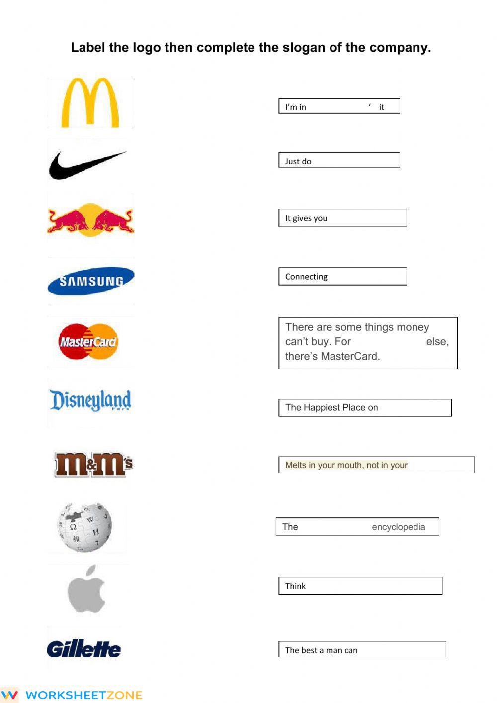 Logos and slogans | Worksheet Zone