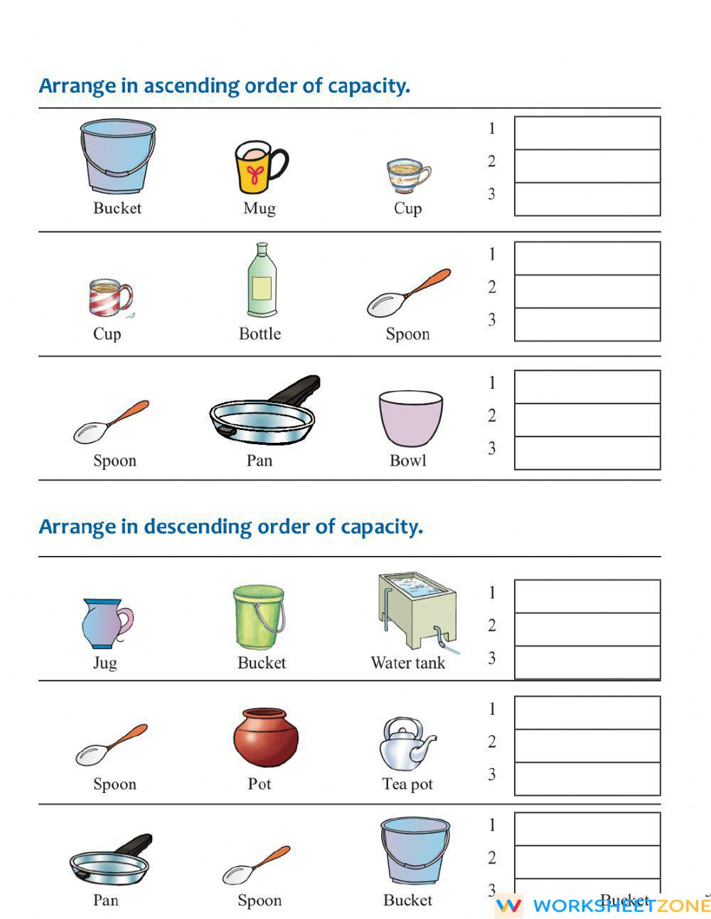 Capacity | Worksheet Zone