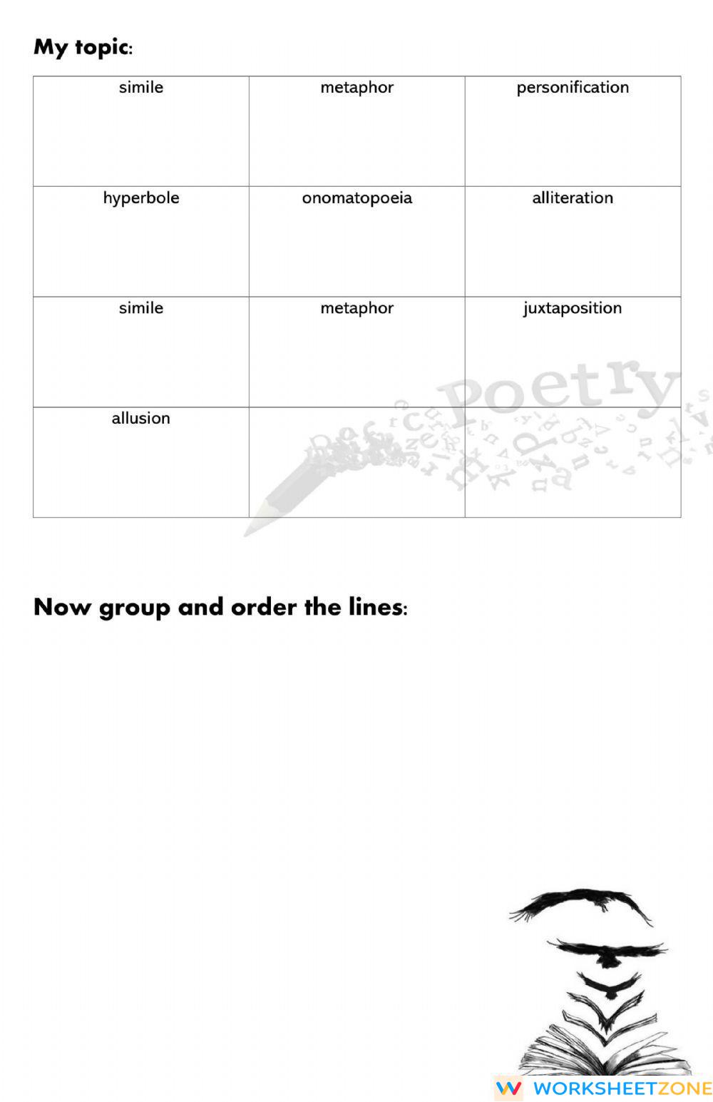 Poetry Writing Grid | Worksheet Zone