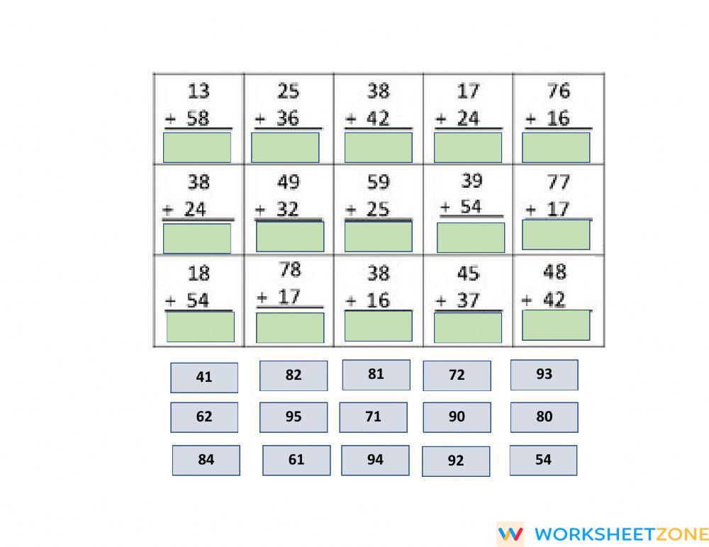 Addition regrouping | Worksheet Zone