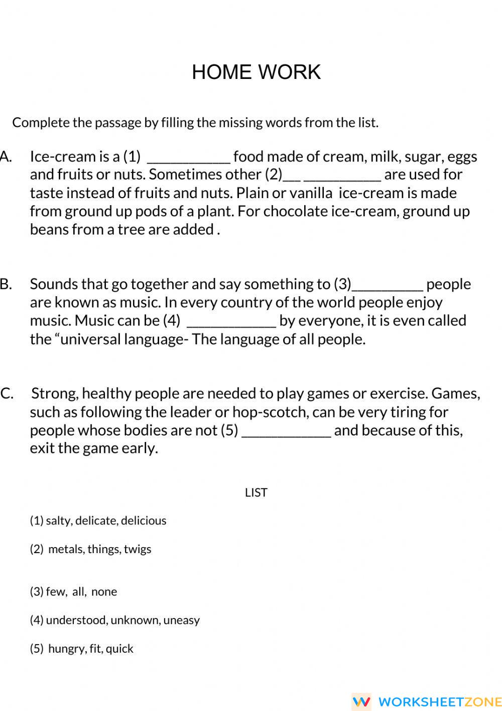 Cloze Exercise Final | Worksheet Zone