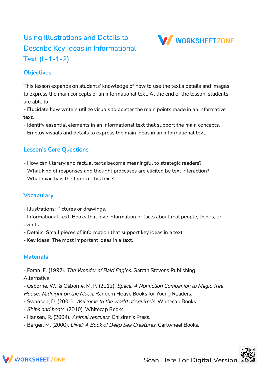 Using Illustrations And Details To Describe Key Ideas In Informational ...