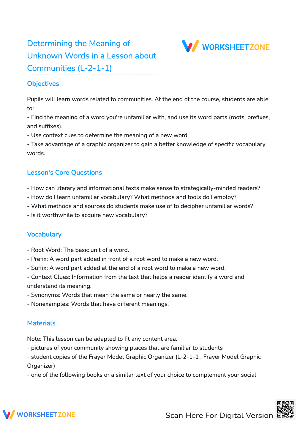 Determining The Meaning Of Unknown Words In A Lesson About Communities ...