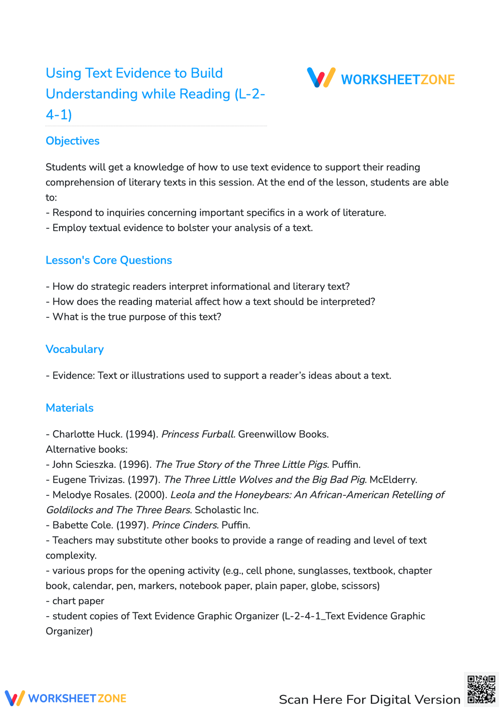 Using Text Evidence To Build Understanding While Reading (L-2-4-1 ...