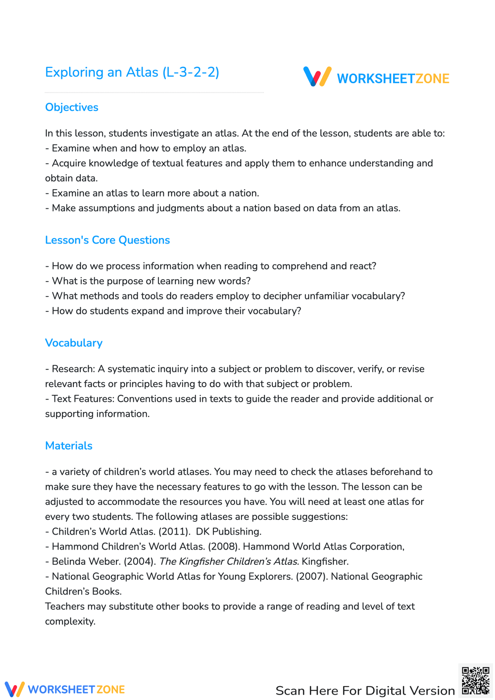 Exploring An Atlas (L-3-2-2) Lesson Plan