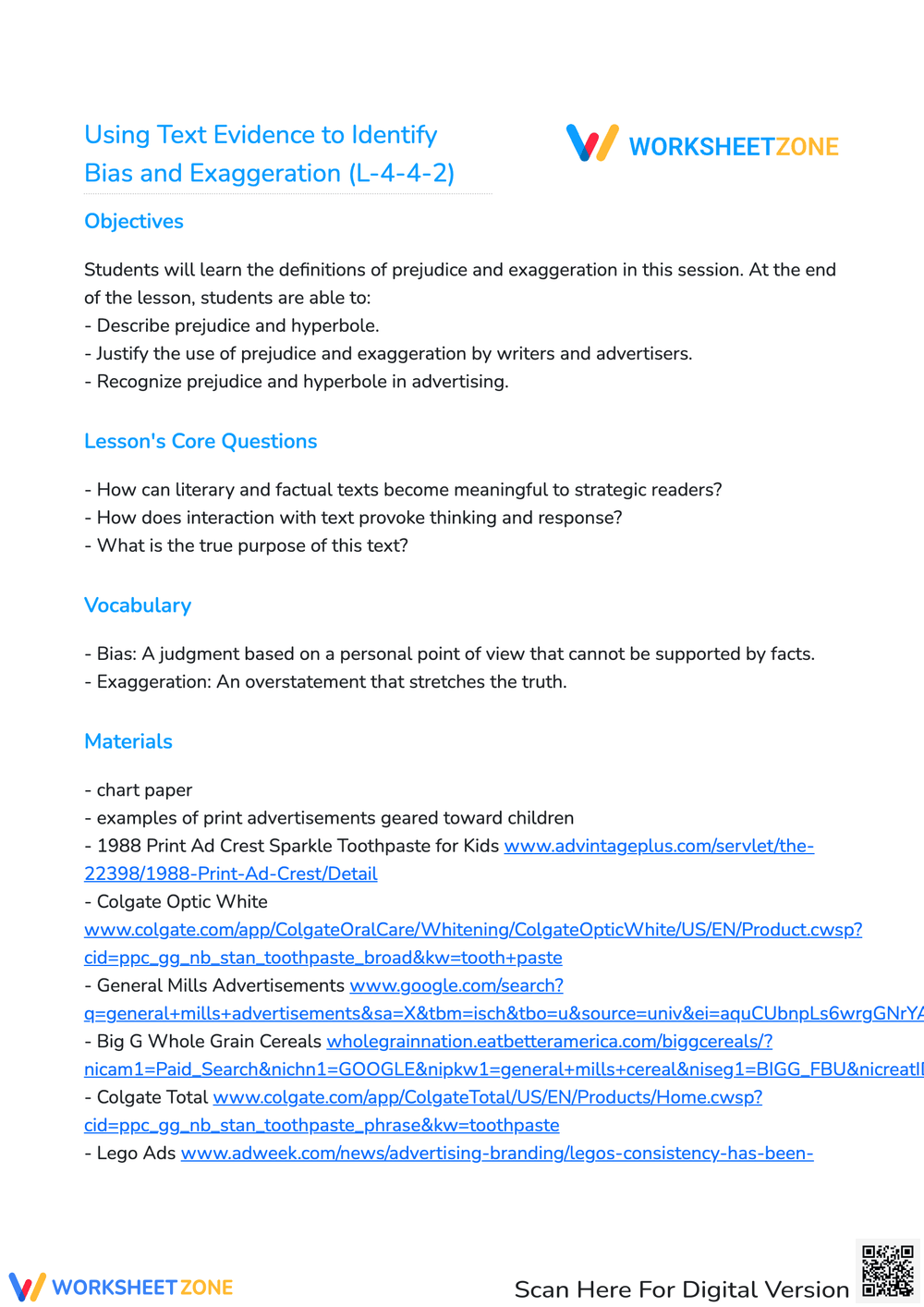Using Text Evidence To Identify Bias And Exaggeration (L-4-4-2) Lesson Plan