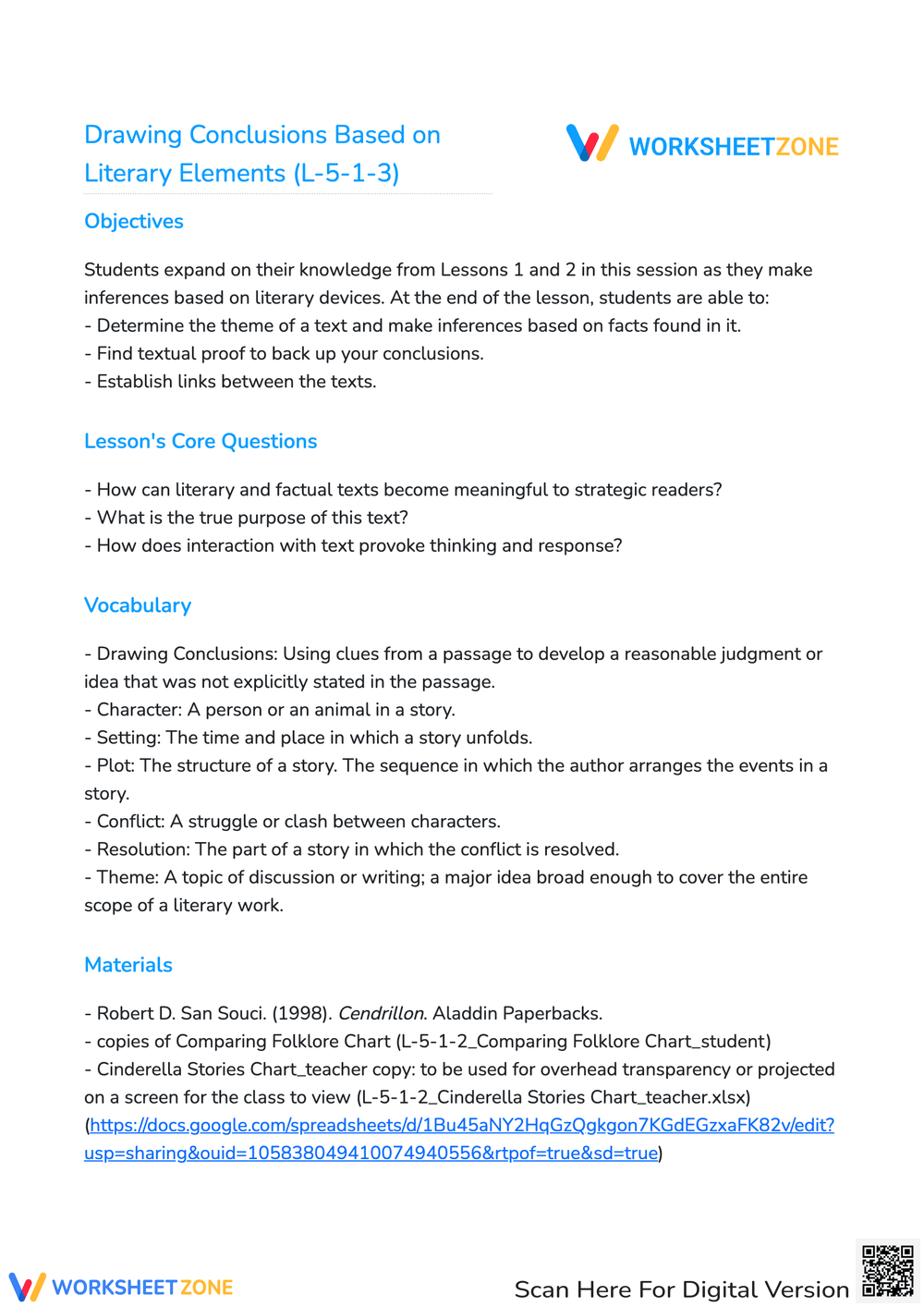 Drawing Conclusions Based On Literary Elements (L-5-1-3) Lesson Plan