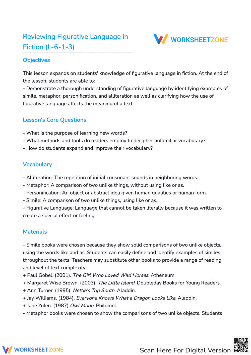Reviewing Figurative Language In Fiction L 6 1 3 Worksheet reviewing-figurative-language-in-fiction-l-6-1-3-worksheet
