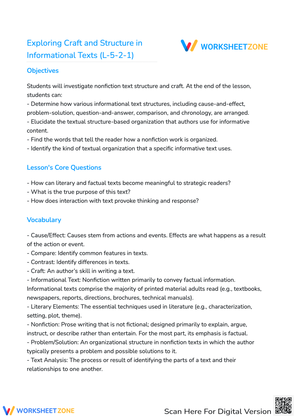 Exploring Craft And Structure In Informational Texts (L-5-2-1) Lesson Plan Exploring Craft And Structure In Informational Texts (L-5-2-1) Lesson Plan