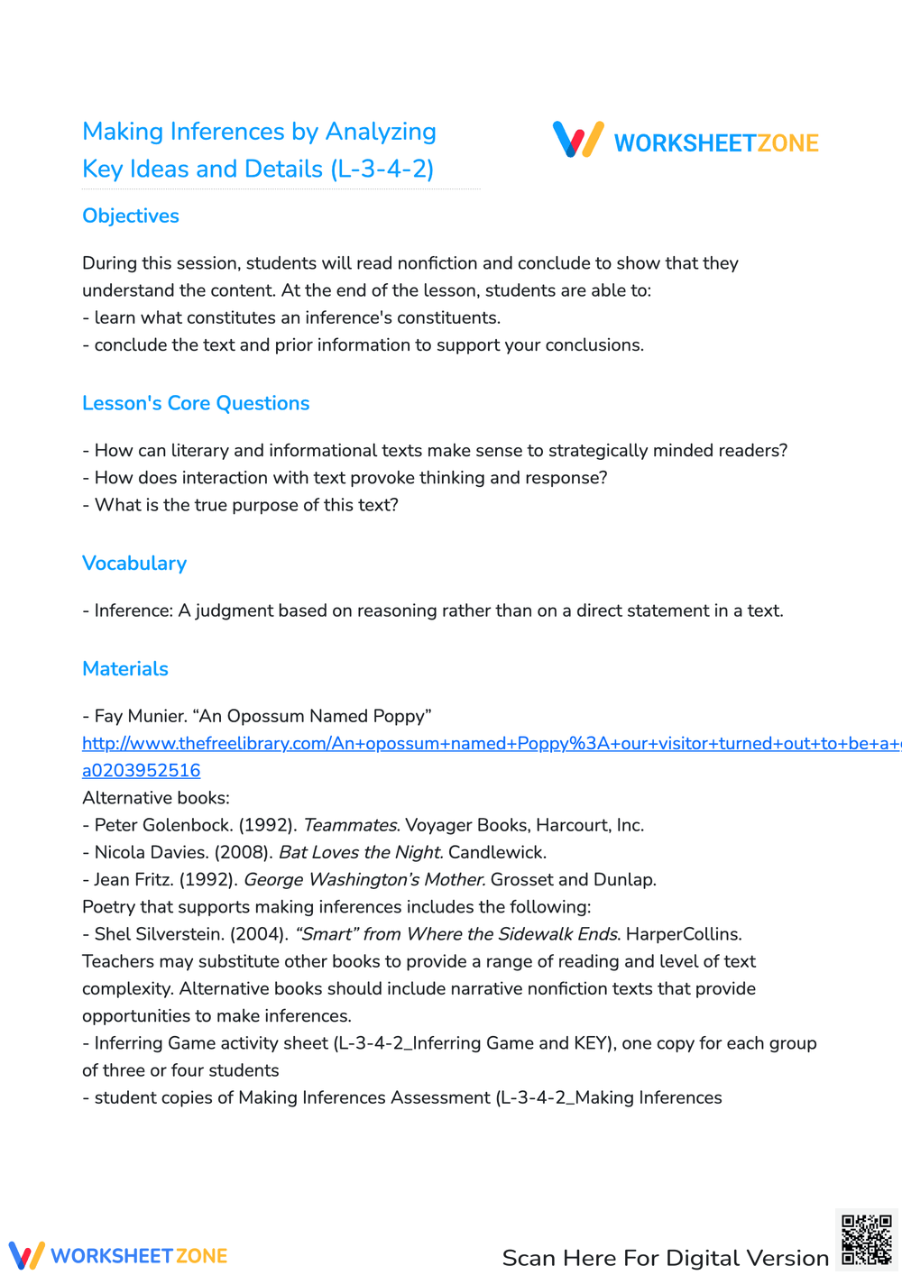 Making Inferences By Analyzing Key Ideas And Details (L-3-4-2) Lesson Plan Making Inferences By Analyzing Key Ideas And Details (L-3-4-2) Lesson Plan