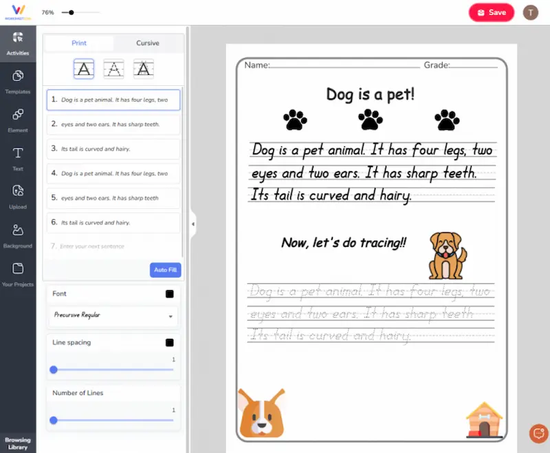 How to create Handwriting worksheet on Worksheetzone?