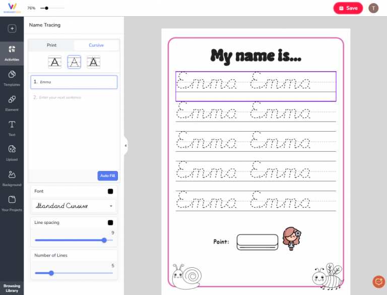How to Create a Name Tracing Worksheet on Worksheetzone?