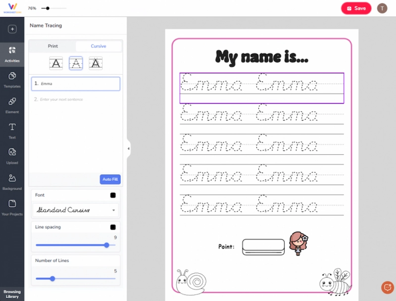 How to Create a Name Tracing Worksheet on Worksheetzone?