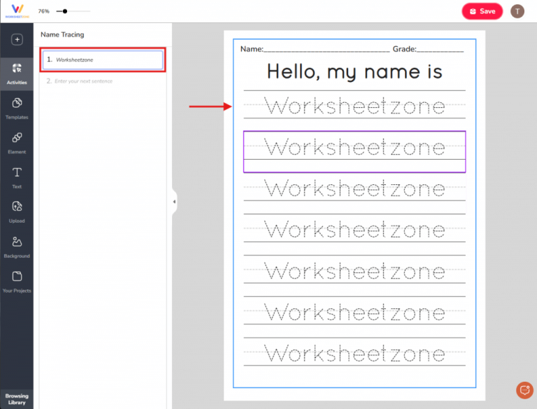How to Create a Name Tracing Worksheet on Worksheetzone?