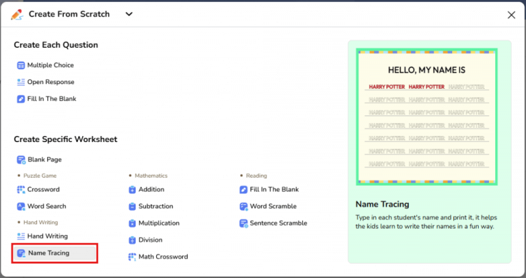 How to Create a Name Tracing Worksheet on Worksheetzone?