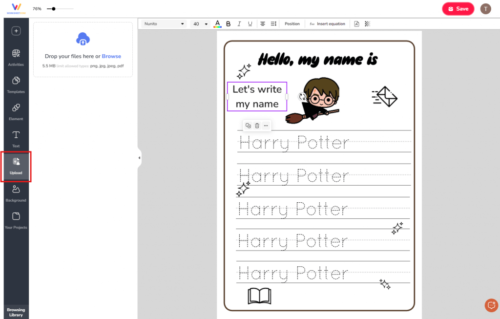 How to Create a Name Tracing Worksheet on Worksheetzone?