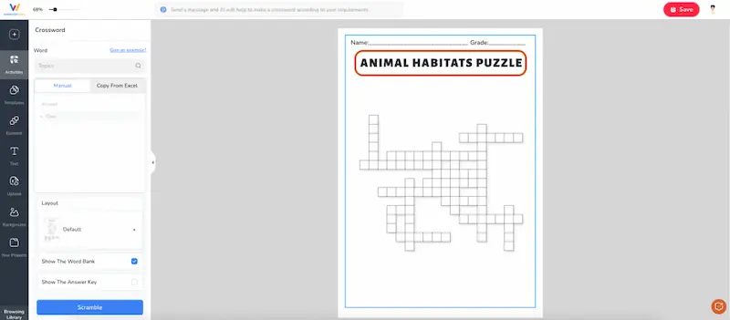 How to Create a Crossword Puzzle on Worksheetzone?