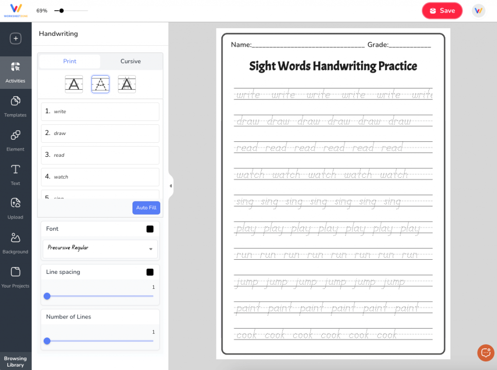How to Create Handwriting Worksheets on Worksheetzone?