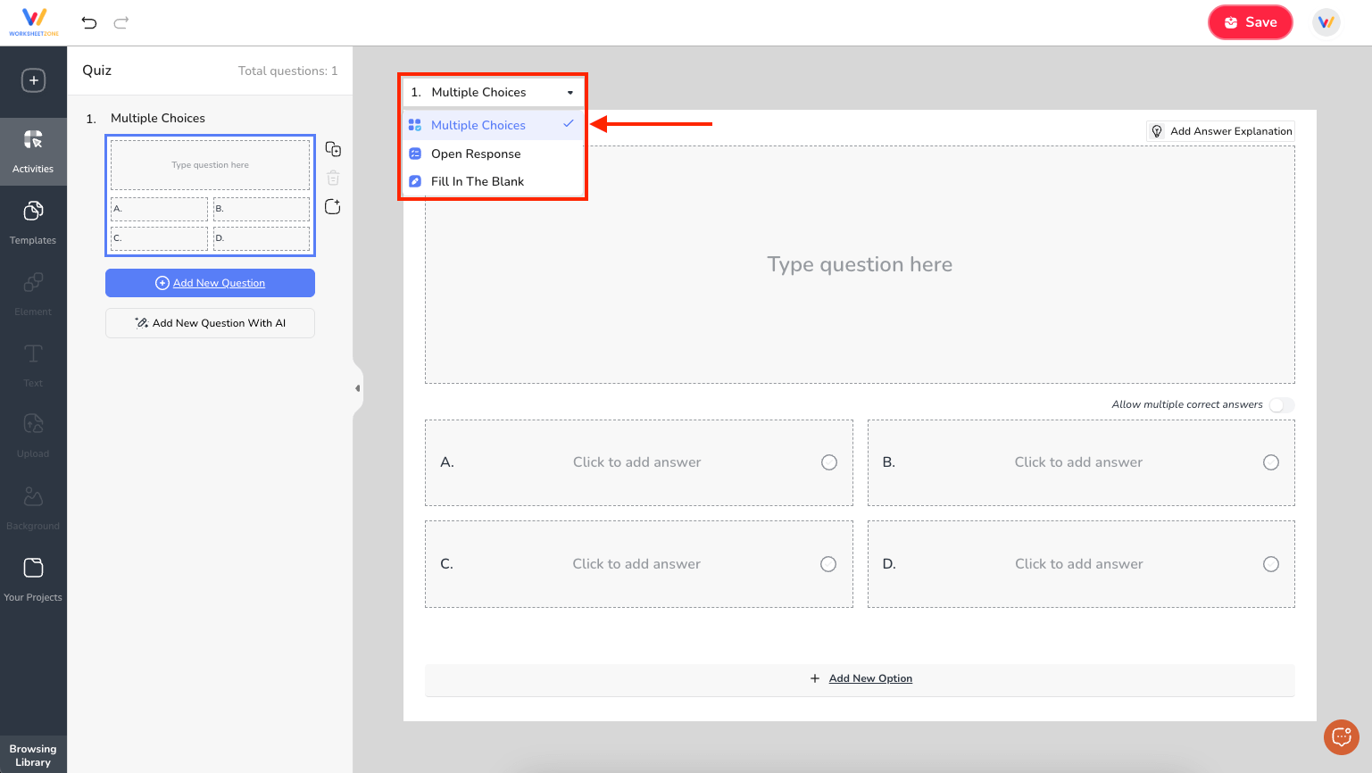 How to Create Multiple Choice Questions? - Worksheetzone Tutorial