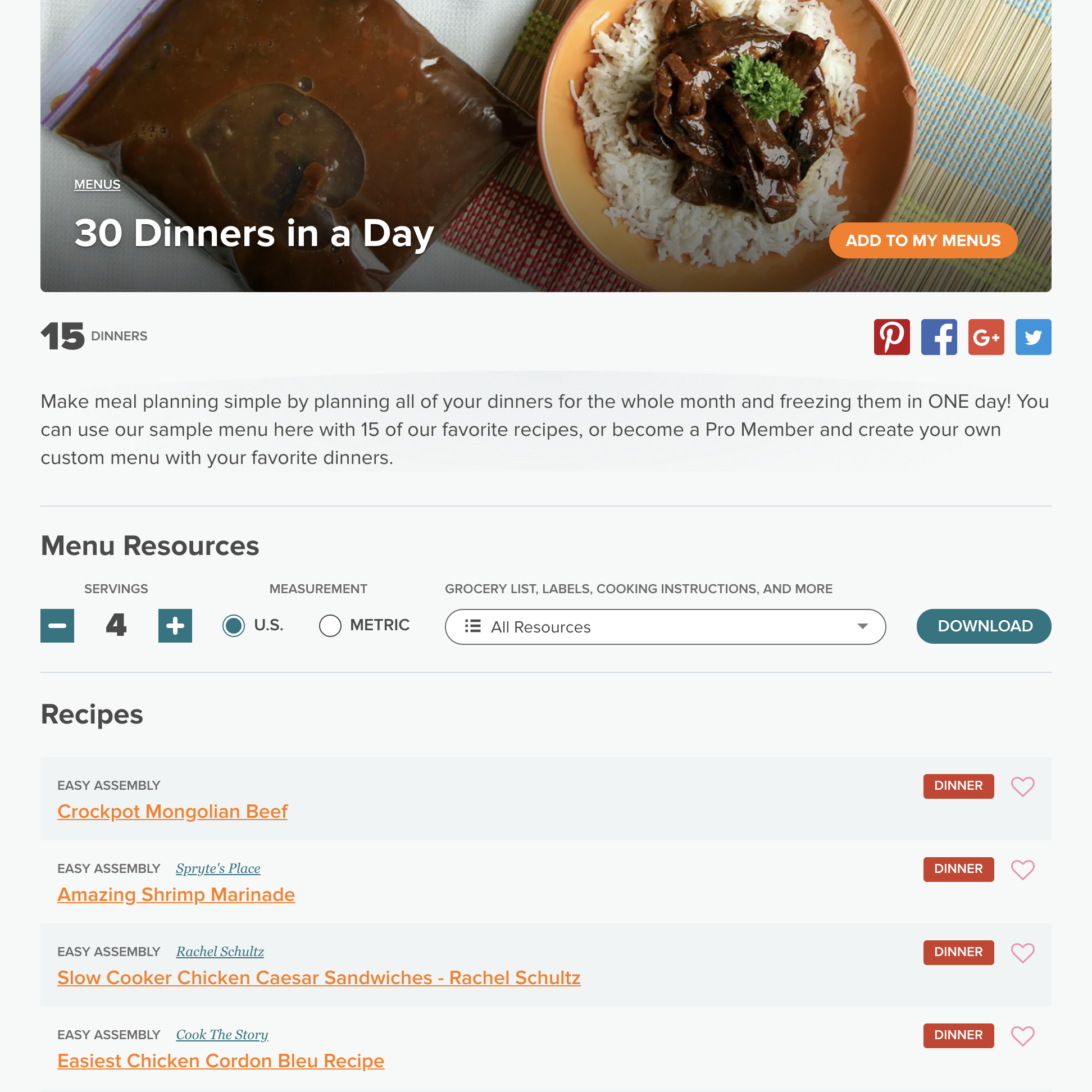 Meal Plan Resources | Once A Month Meals