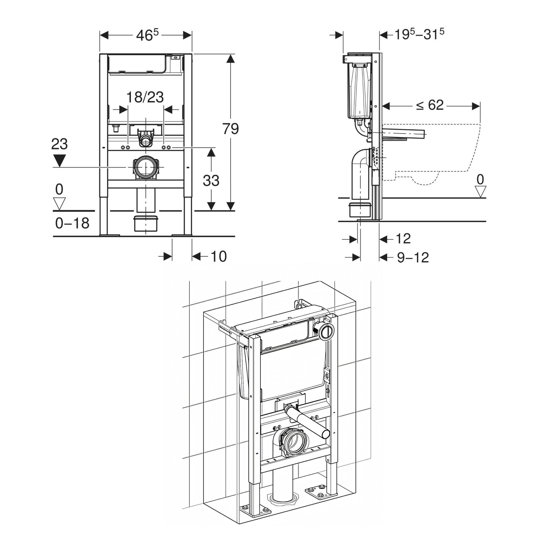 Geberit DuofiX Element For Wall-Hung WC 790mm with Low-Height Concealed ...