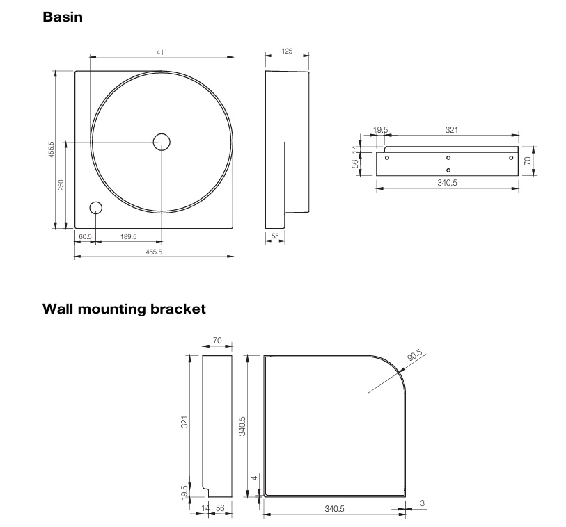 Davoli 450mm Wall Hung Basin & Supportive Arms - Gloss White - Get My Taps