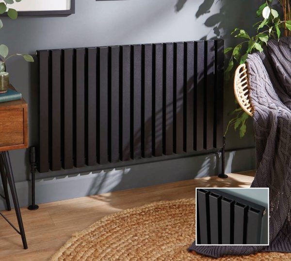 Hamilton Designer Horizontal Single Aluminium Radiator - Textured Black ...