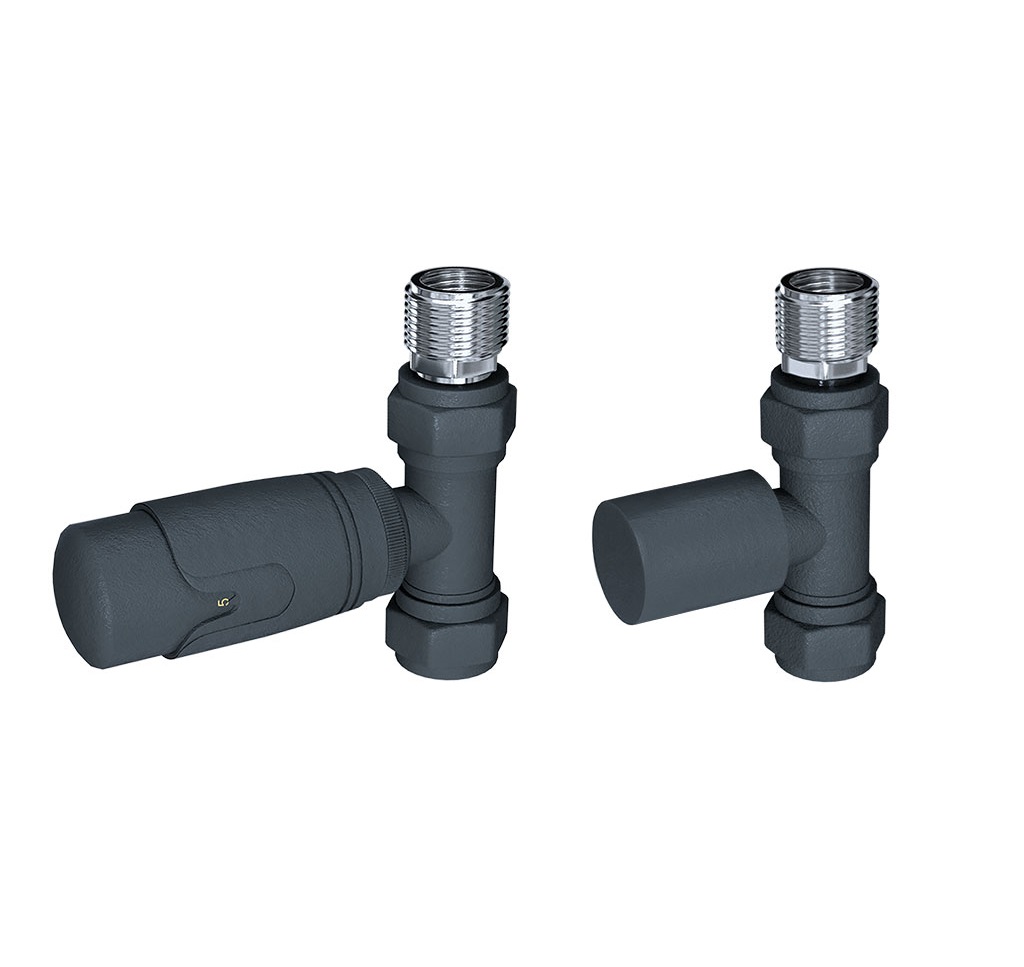MyLife Round Straight Thermostatic Radiator Valves Pair - Anthracite ...