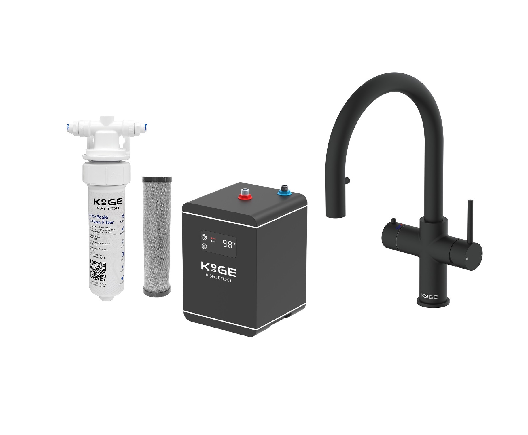 Scudo KoGE 4-in-1 Swan Pull Out Spout Boiling Water Tap Pack - Matt ...