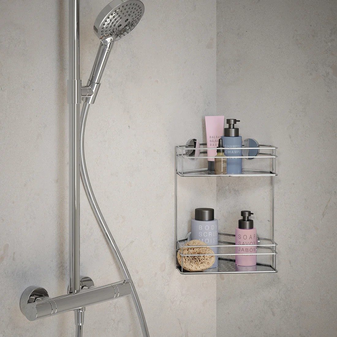 Smedbo Beslagsboden Self-adhesive Double Corner Shower Basket - Chrome ...