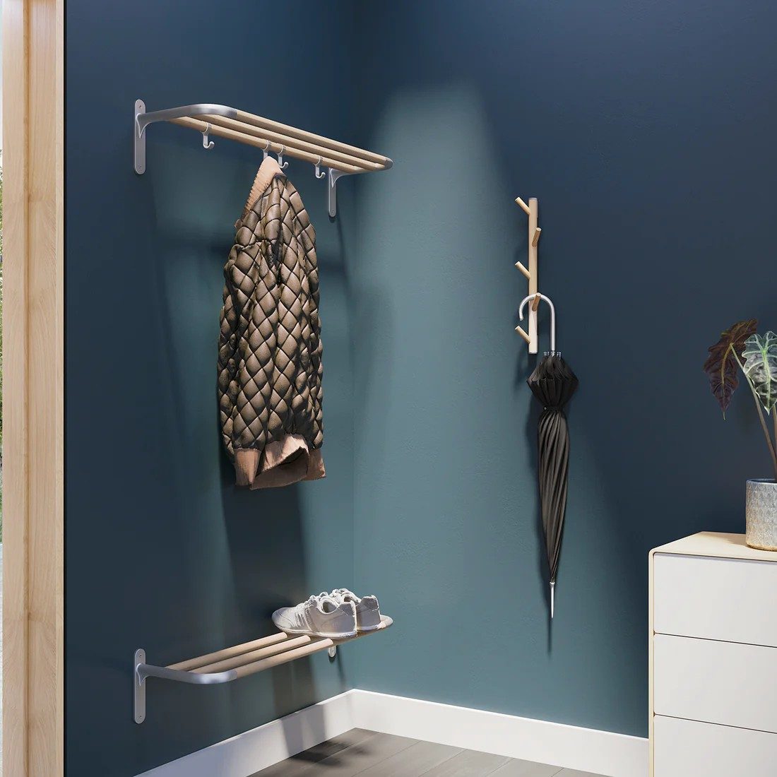 Smedbo Beslagsboden Shoe/Hat Rack with 4 Hooks - Matt Grey/Beech - Get ...