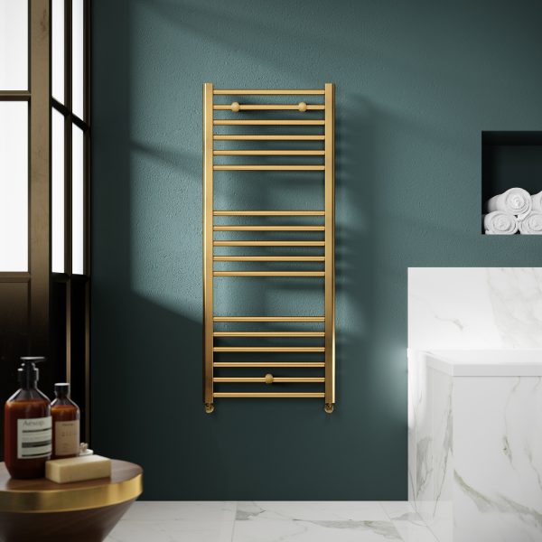 Lorica Round Straight Towel Radiator - Brushed Brass - Get My Taps