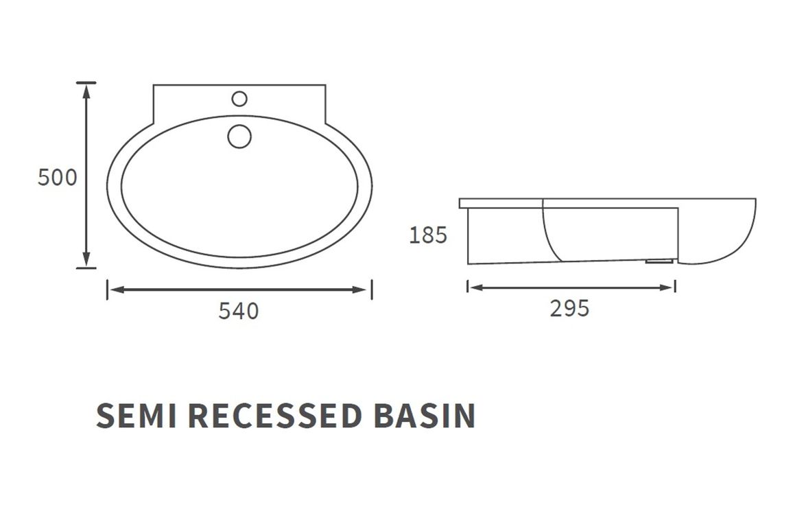 Livourne 540x500mm 1TH Semi Recessed Basin - Get My Taps