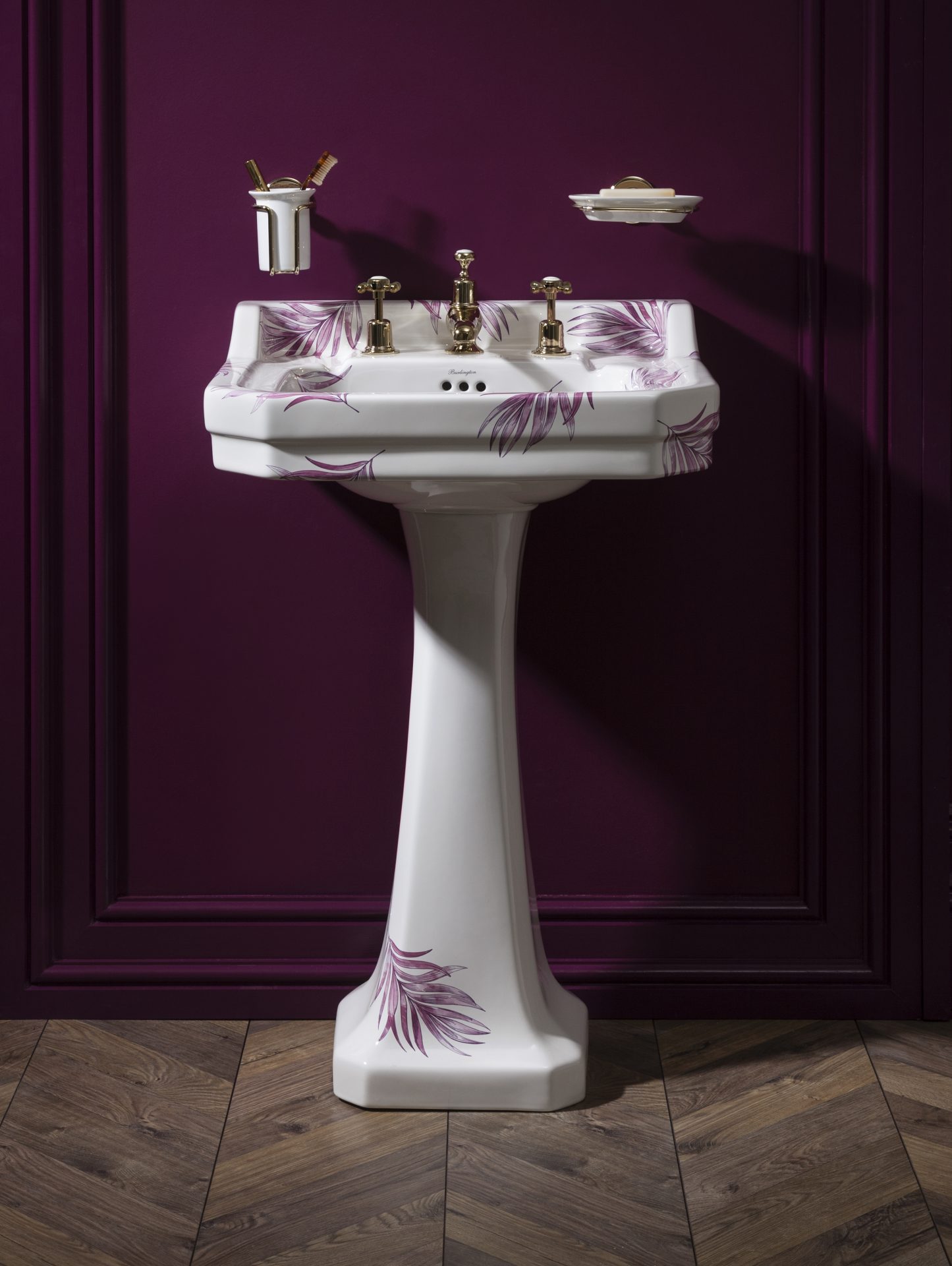 Burlington Bespoke Botanical Pink Edwardian 56cm Basin with Standard ...