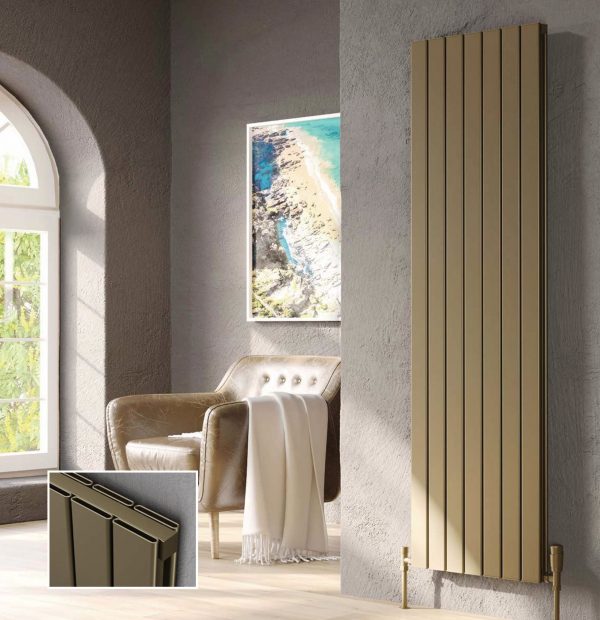 Victoria Designer Vertical Double Aluminium Radiator - Brushed Bronze ...