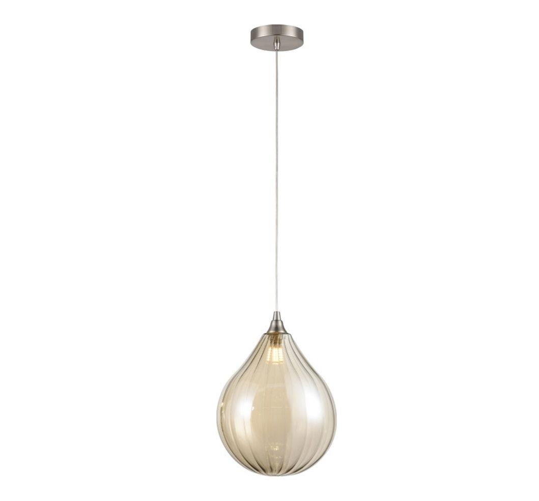 Franklite Perry Single Pendant with Amber Glass 360 - Satin Nickel ...