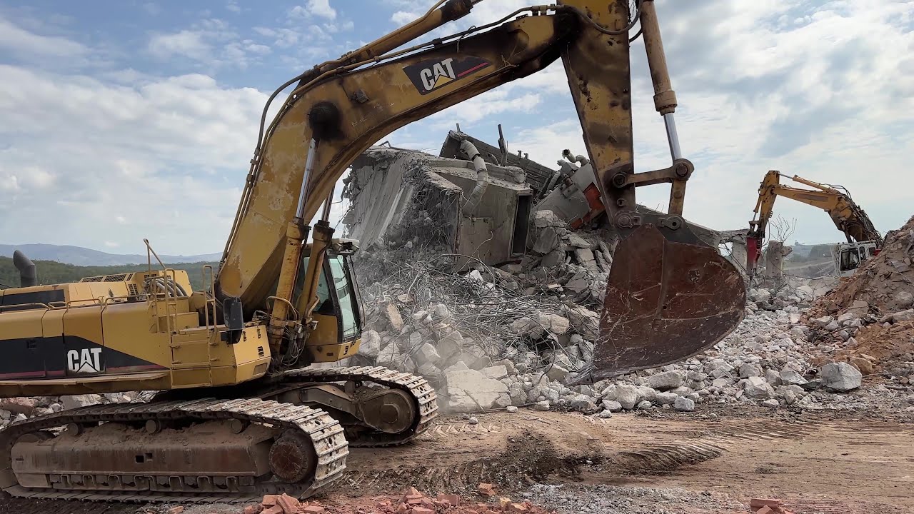 Heavy Equipment Working On Demolition Site Of Ind. Buildings ...