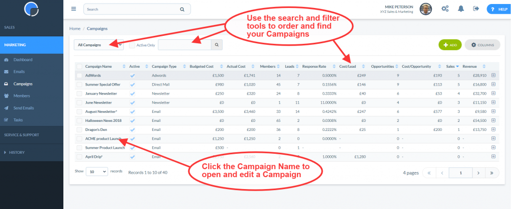 Marketing Campaign Stats - Manage your ROI from your CRM