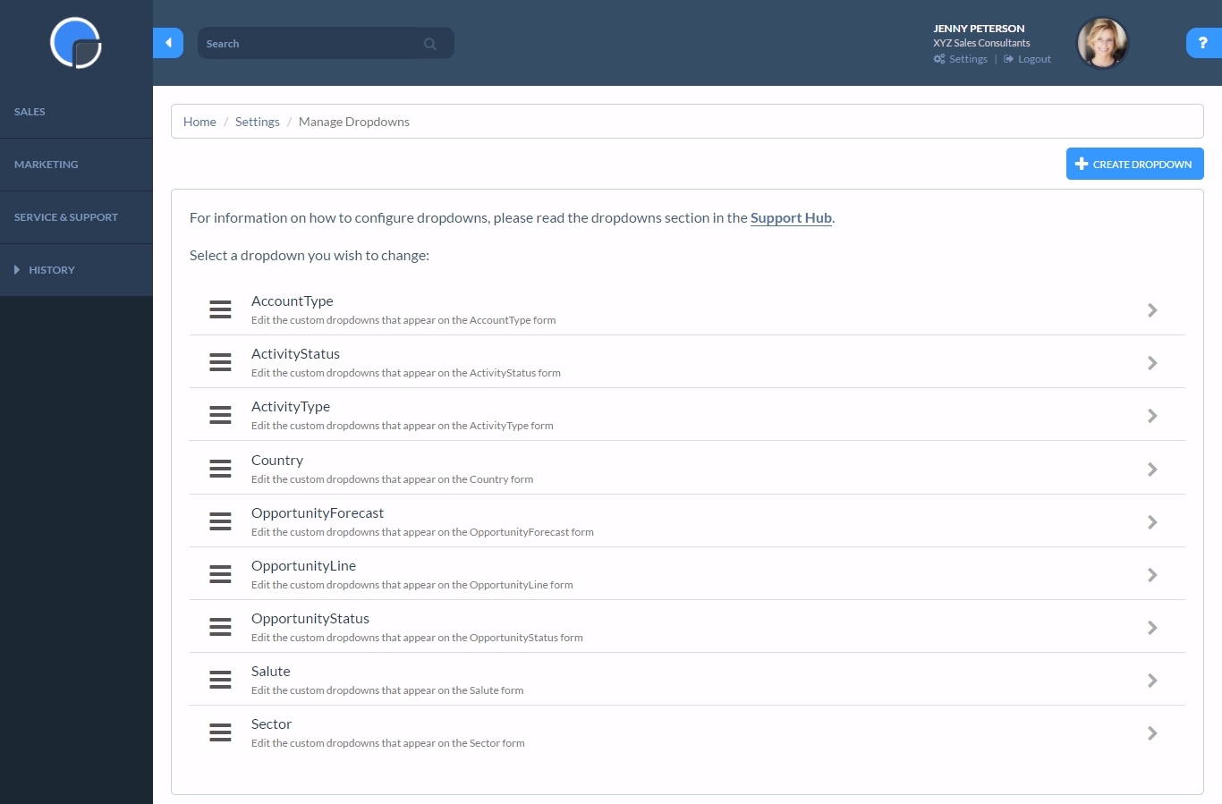 Dropdown lists1 - Really Simple Systems CRM Support