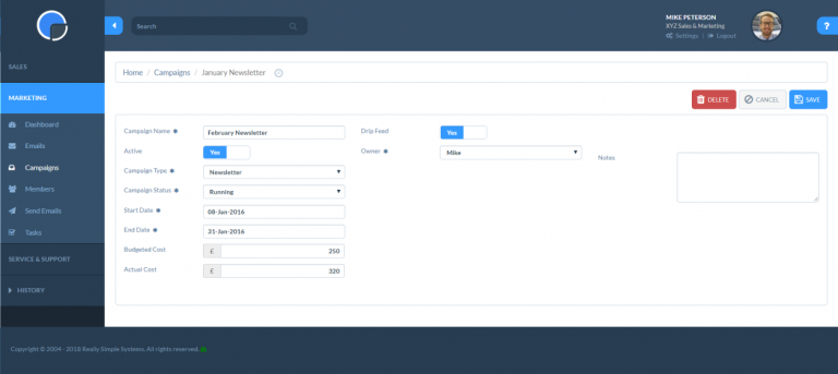 Edit Campaign - Really Simple Systems CRM Support